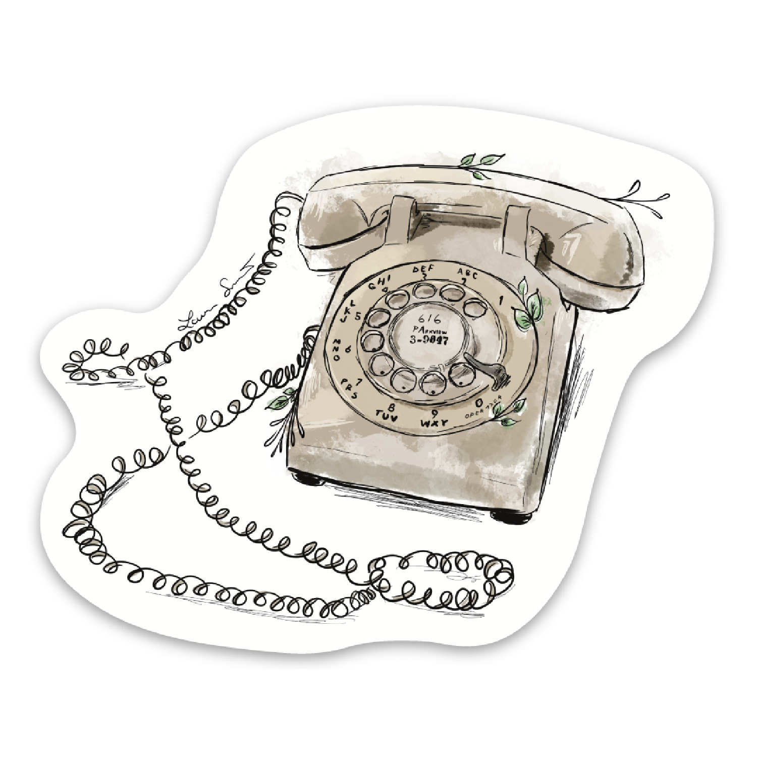 Retro Rotary Phone Sticker – Flourish + Fern