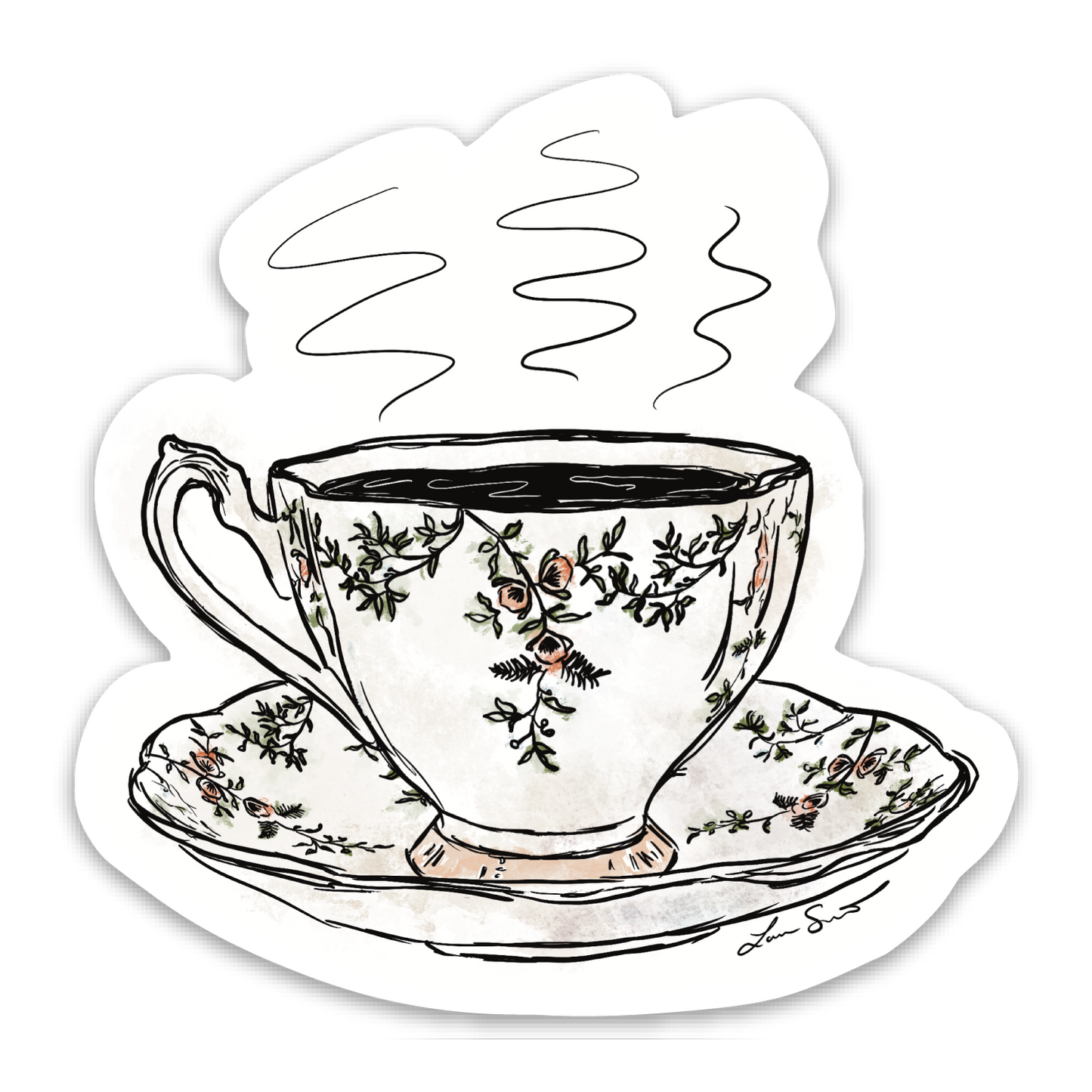 Vintage Teacup Sticker – Flourish + Fern