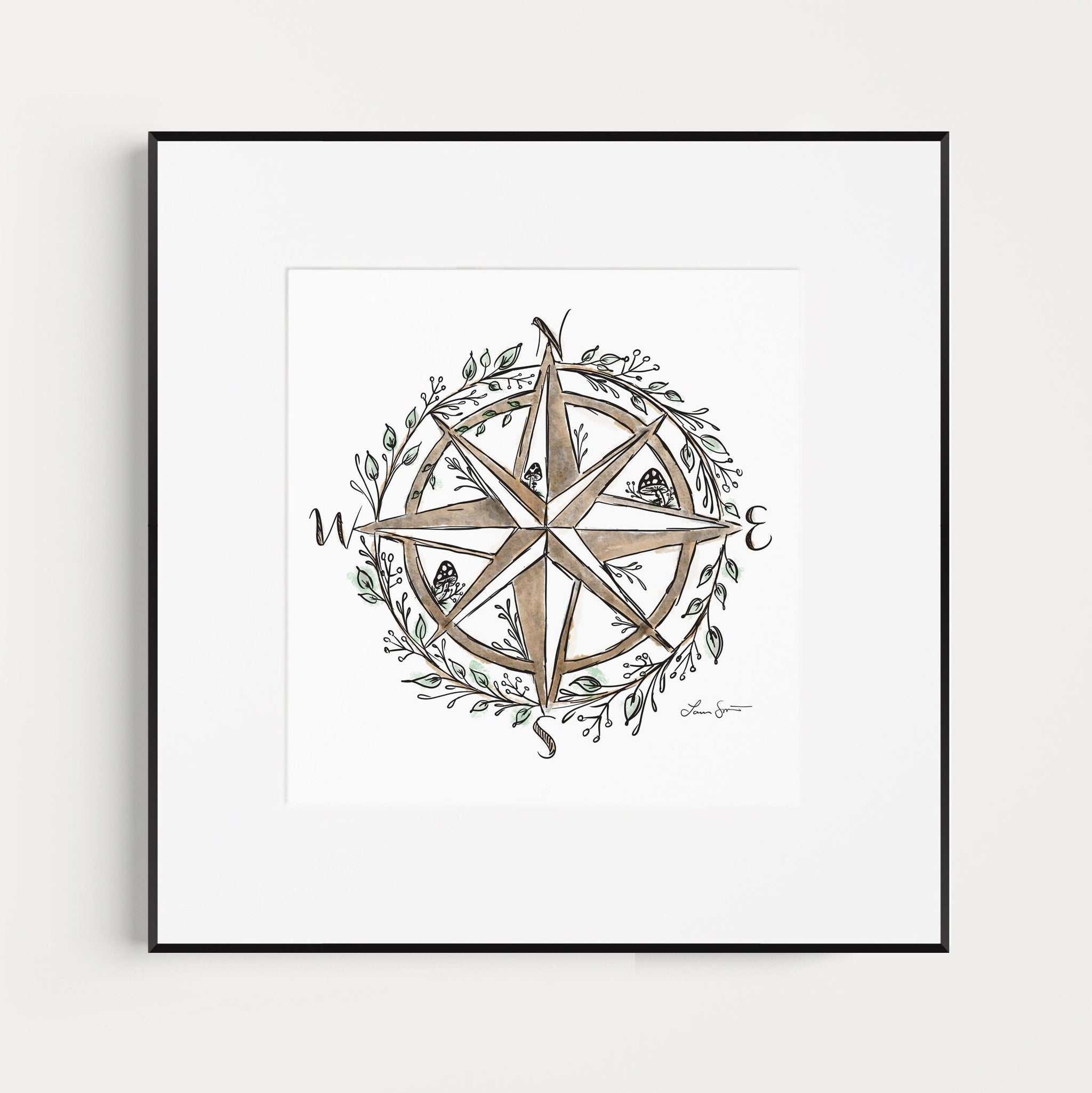 Floral Compass Rose Art Print – Flourish + Fern